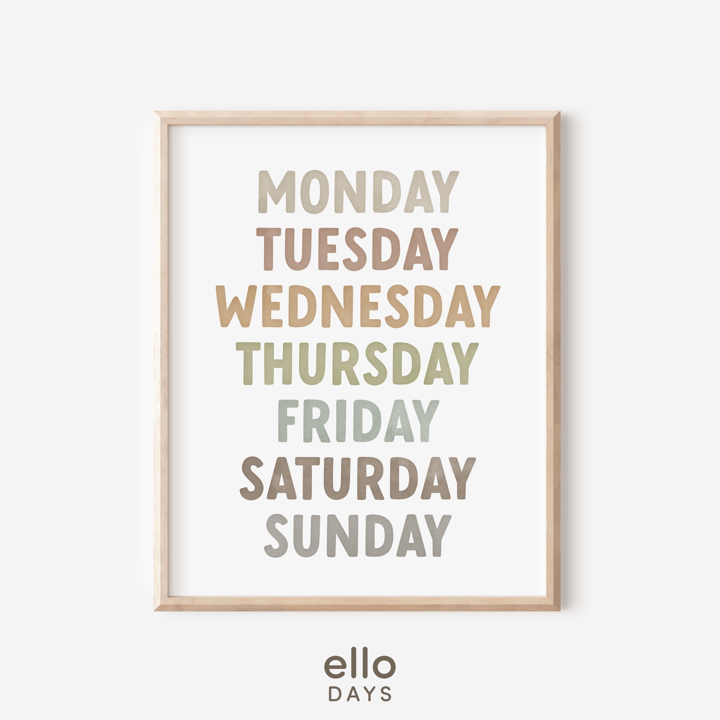 Neutral Days of the Week Printable Wall Art Poster - Etsy