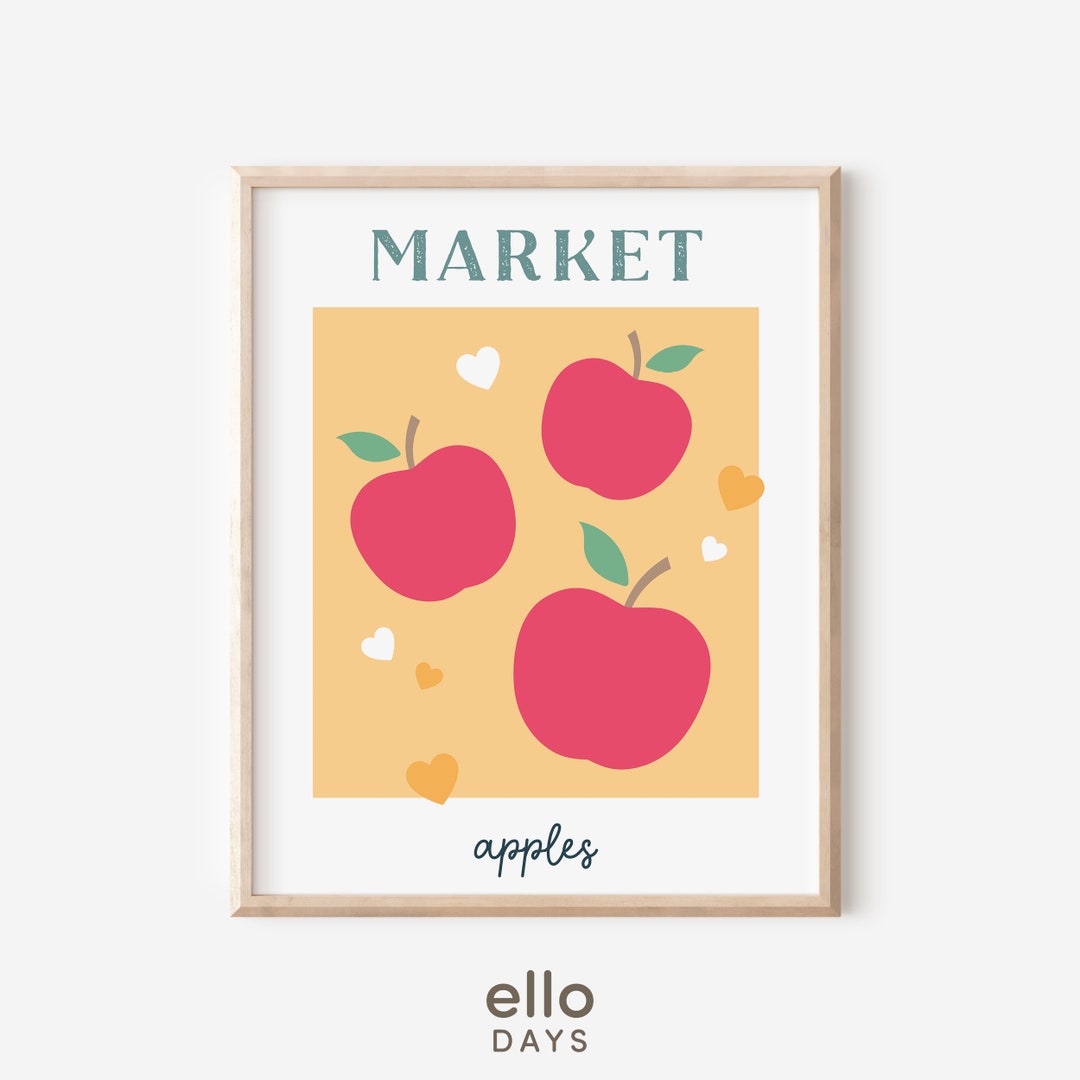 Farmers Market Apple Sign, Fruit Market Graphic Poster Print, Kids ...