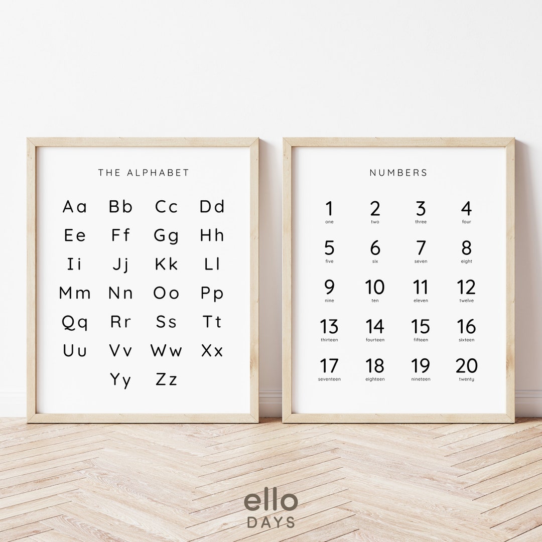 Minimalist Simple Alphabet Numbers Wall Art Bundle | Educational ABC ...