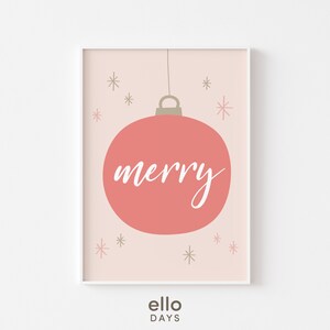 Merry Christmas Ornament Wall Art Printable | Boho Christmas Red Bauble ...