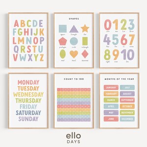 Rainbow Classroom Learning Charts, Set of 6 Educational Poster Set ...