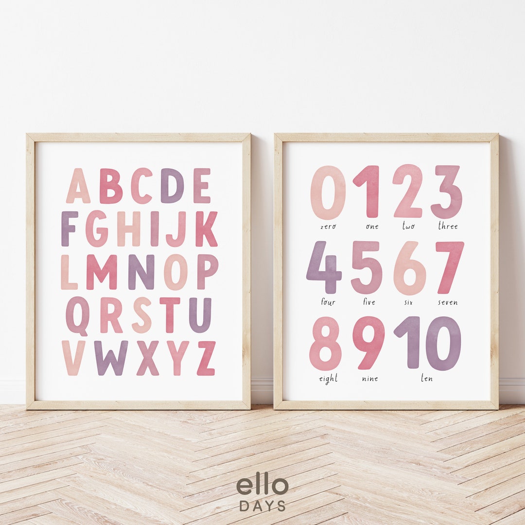 Pink Alphabet Numbers 1-10 Printable Wall Art Bundle | Educational ABC ...