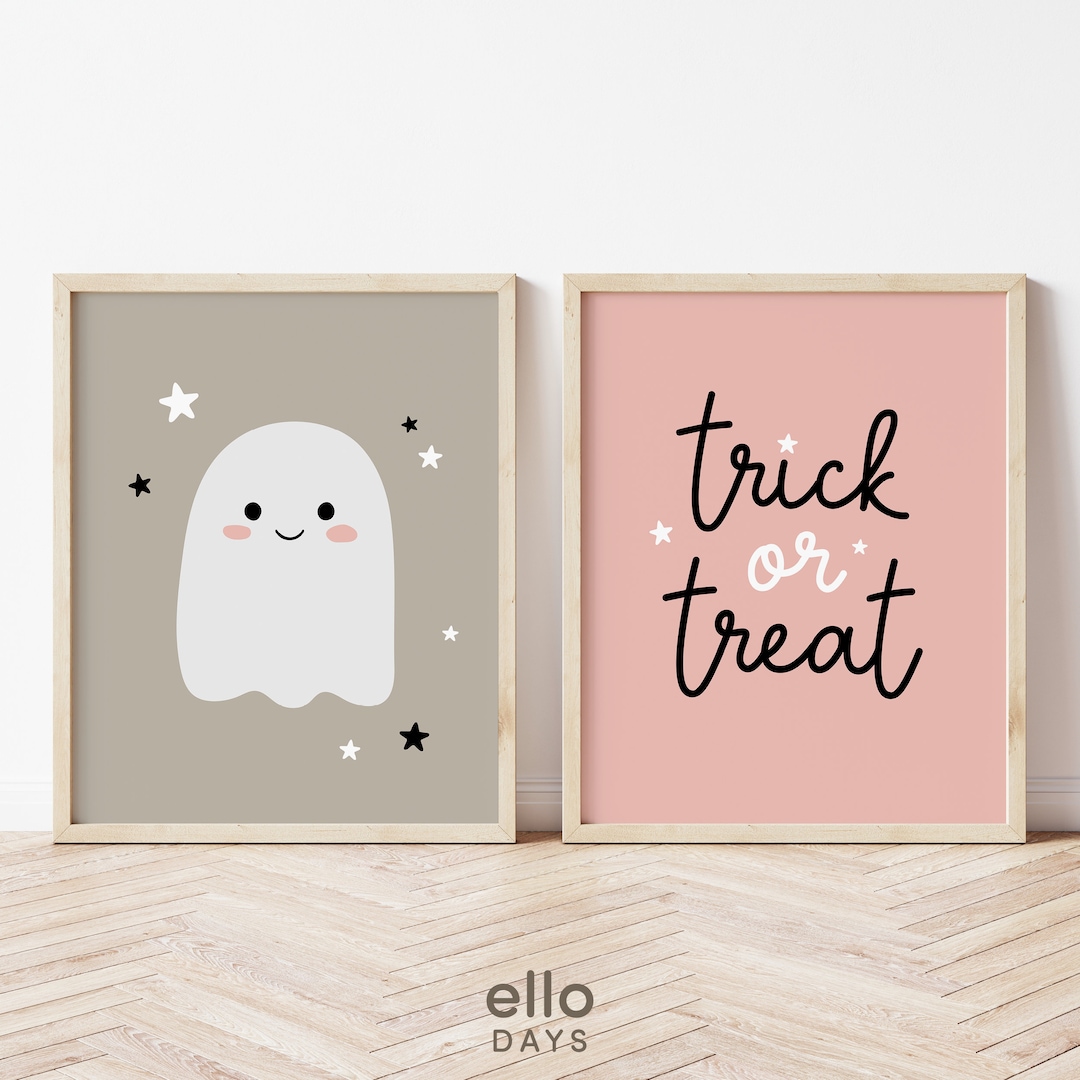 Halloween Cute Ghost and Trick or Treat Printable Wall Art Bundle ...