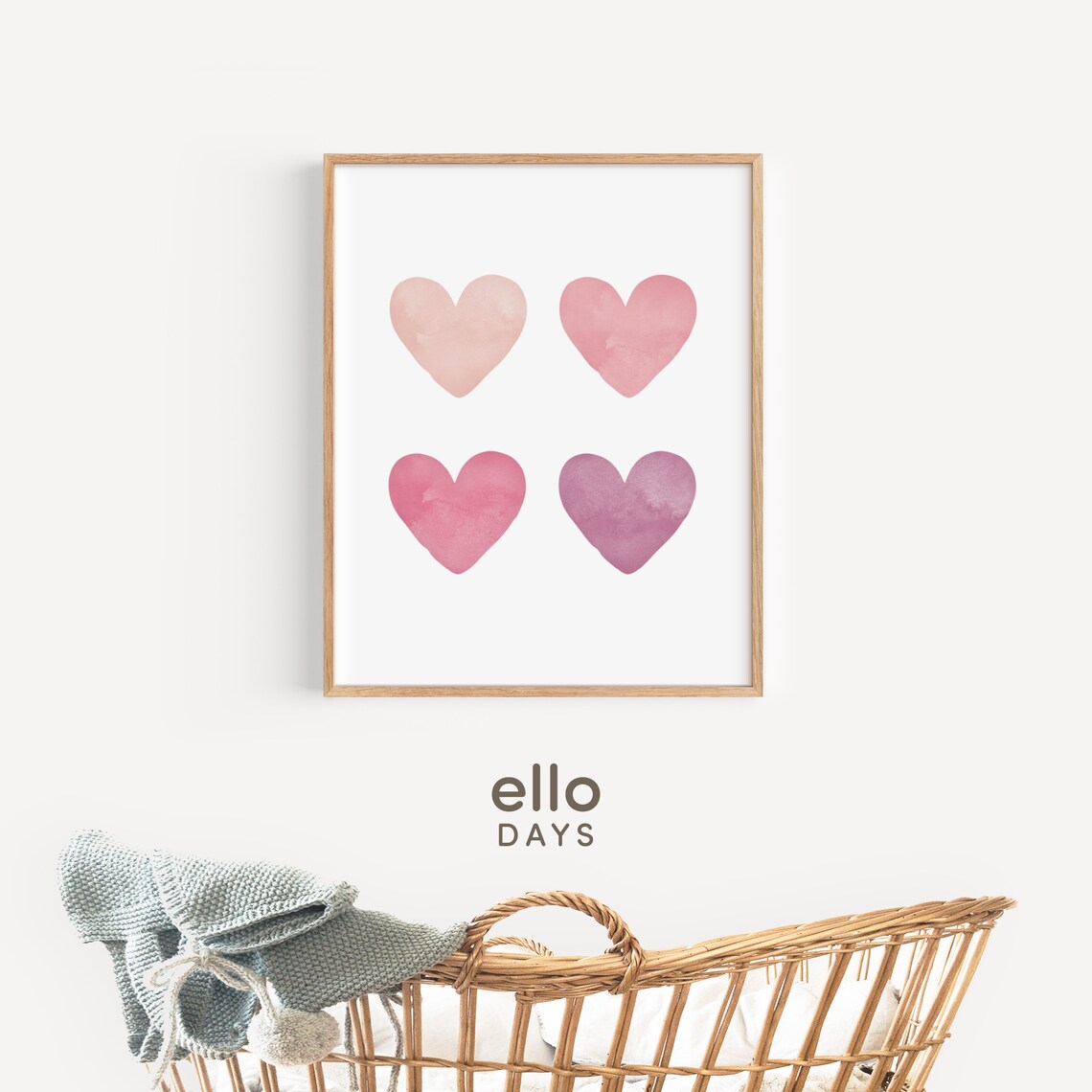 Hearts Watercolor Printable Wall Poster | Neutral Rose Pink Mauve Baby ...