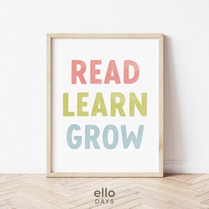 Split Rainbow & Read Learn Grow Printable Wall Art Poster Bundle ...