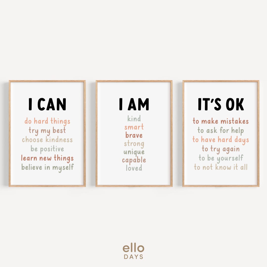 Kids Affirmations Set of 3 Prints, Positive Affirmations Wall Art ...