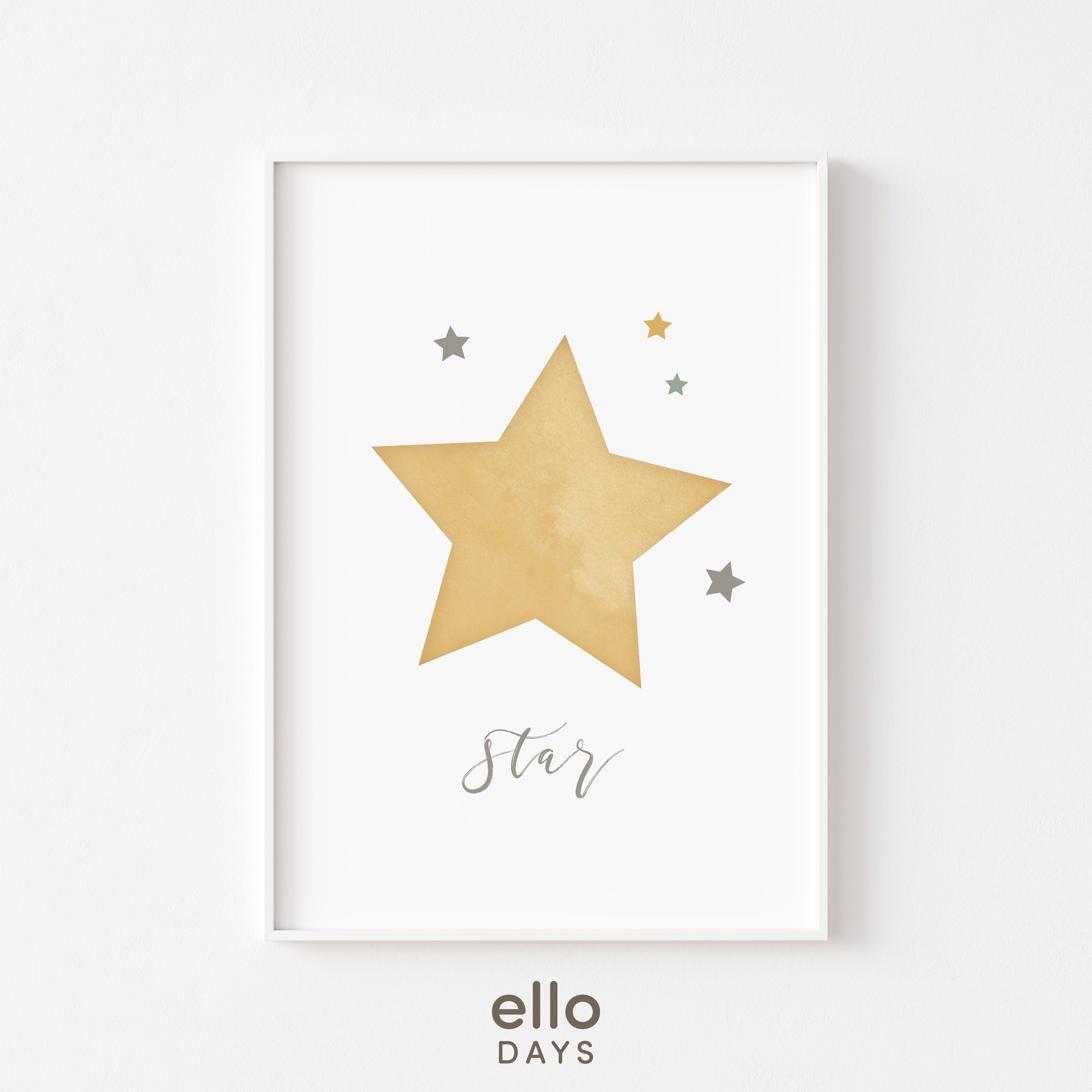 Star Watercolor Style Nursery Wall Art Printable Yellow Gold Star Baby ...