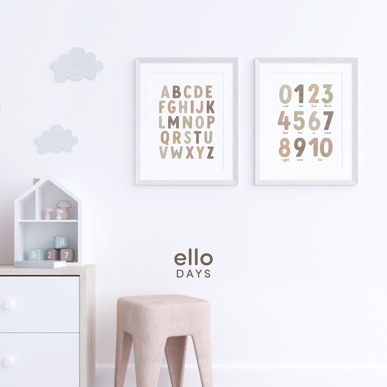 Neutral Alphabet Numbers 1-10 Printable Wall Art Bundle | Educational ...