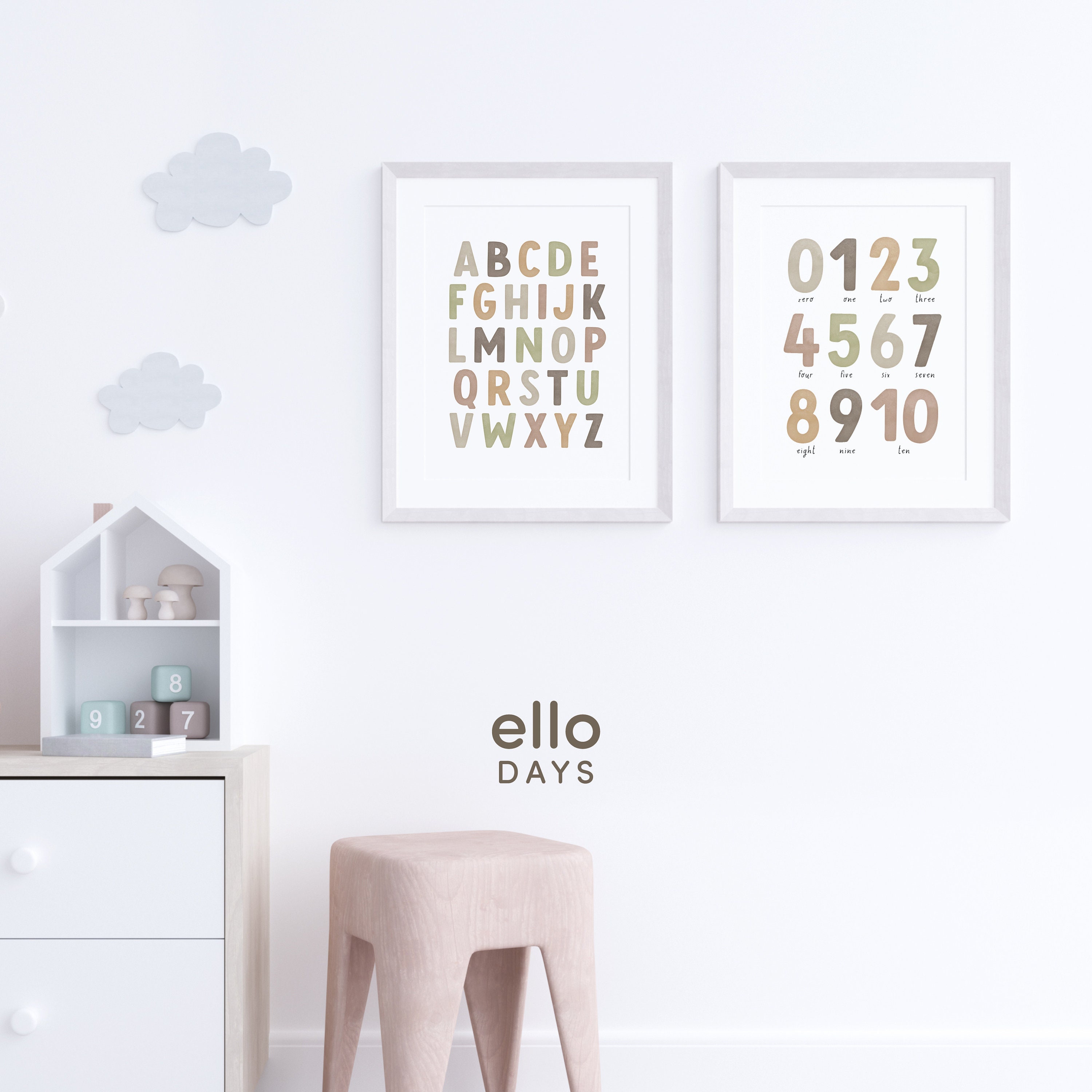 Neutral Alphabet Numbers 1-10 Printable Wall Art Bundle Educational ABC ...