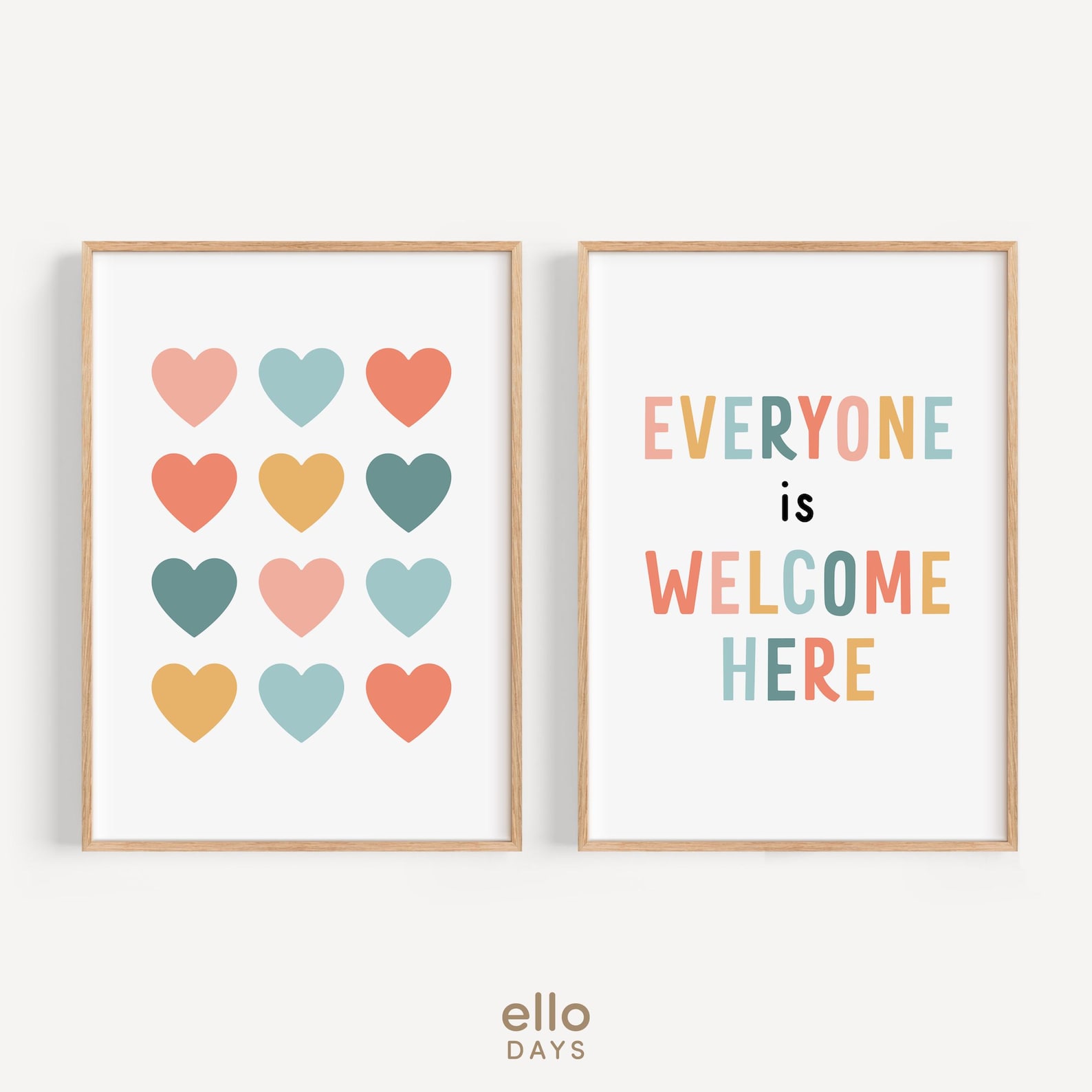 Everyone is Welcome Here Rainbow Hearts Classroom Poster Set, Preschool ...