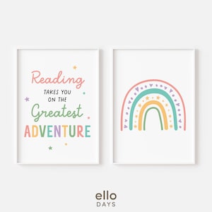Rainbow Reading Corner Poster Bundle, Preschool Toddler Classroom Decor ...
