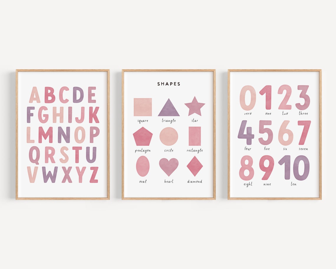 Alphabet Shapes Numbers 1-10 Printable Wall Art Bundle Pink - Etsy