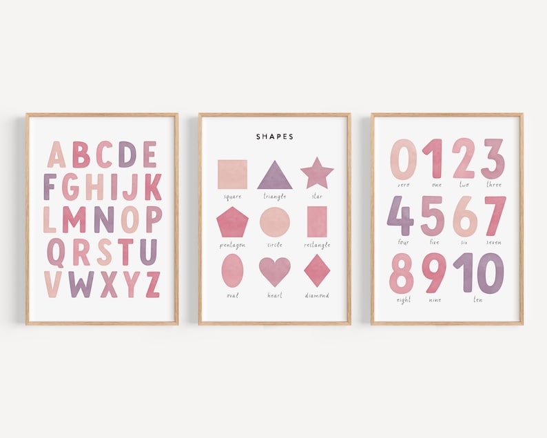 Alphabet Shapes Numbers 1-10 Printable Wall Art Bundle Pink - Etsy