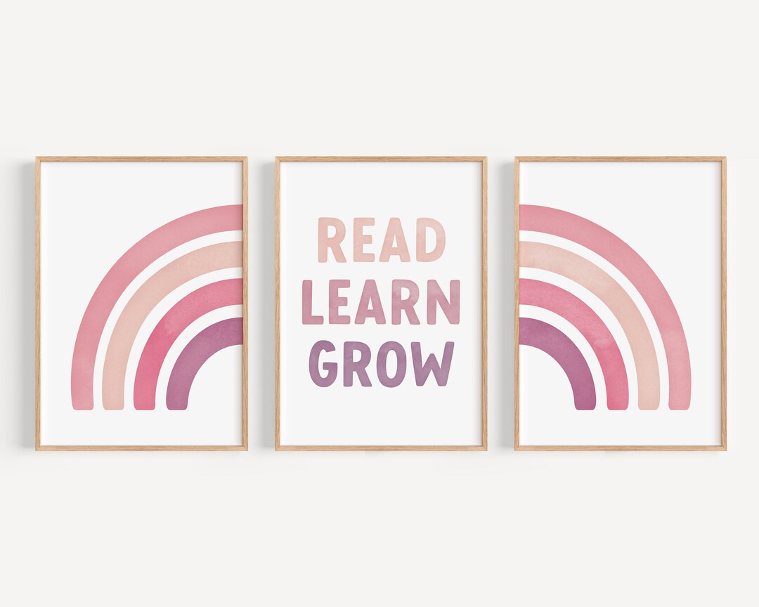 Split Rainbow & Read Learn Grow Printable Wall Art Poster Bundle | Rose ...