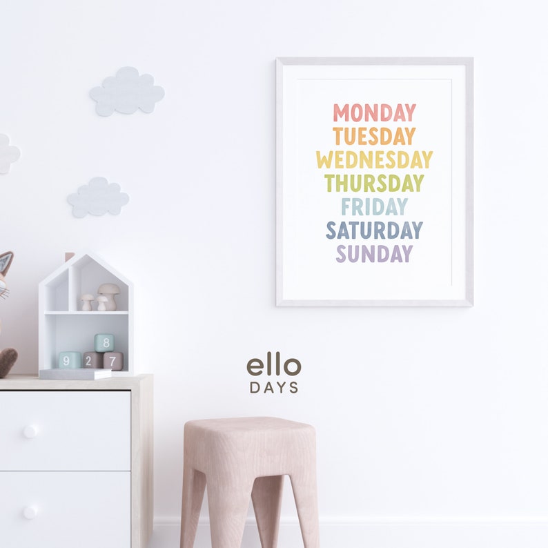 Rainbow Days of the Week Printable Wall Art Poster Educational Poster ...