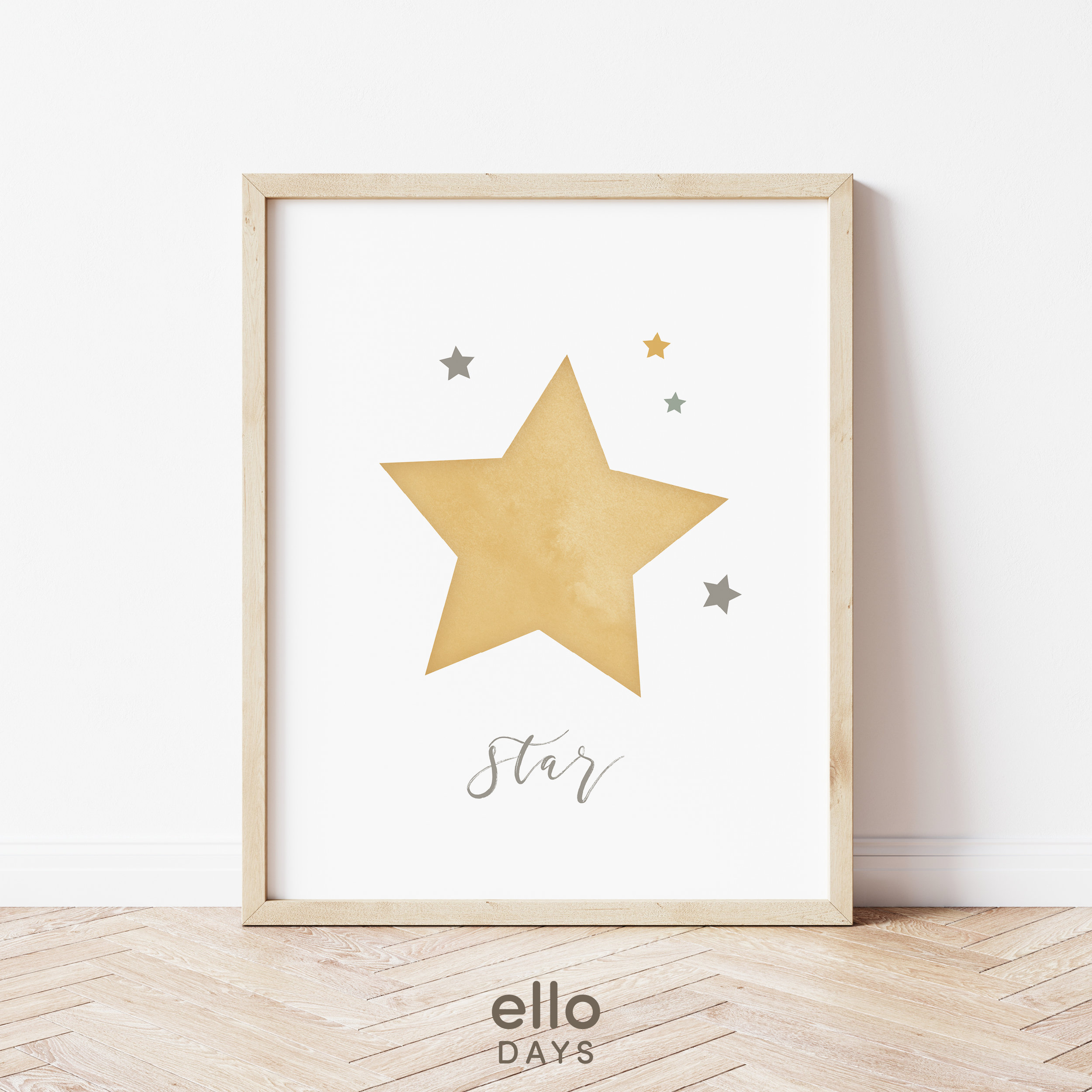 Star Watercolor Style Nursery Wall Art Printable Yellow Gold Star Baby ...