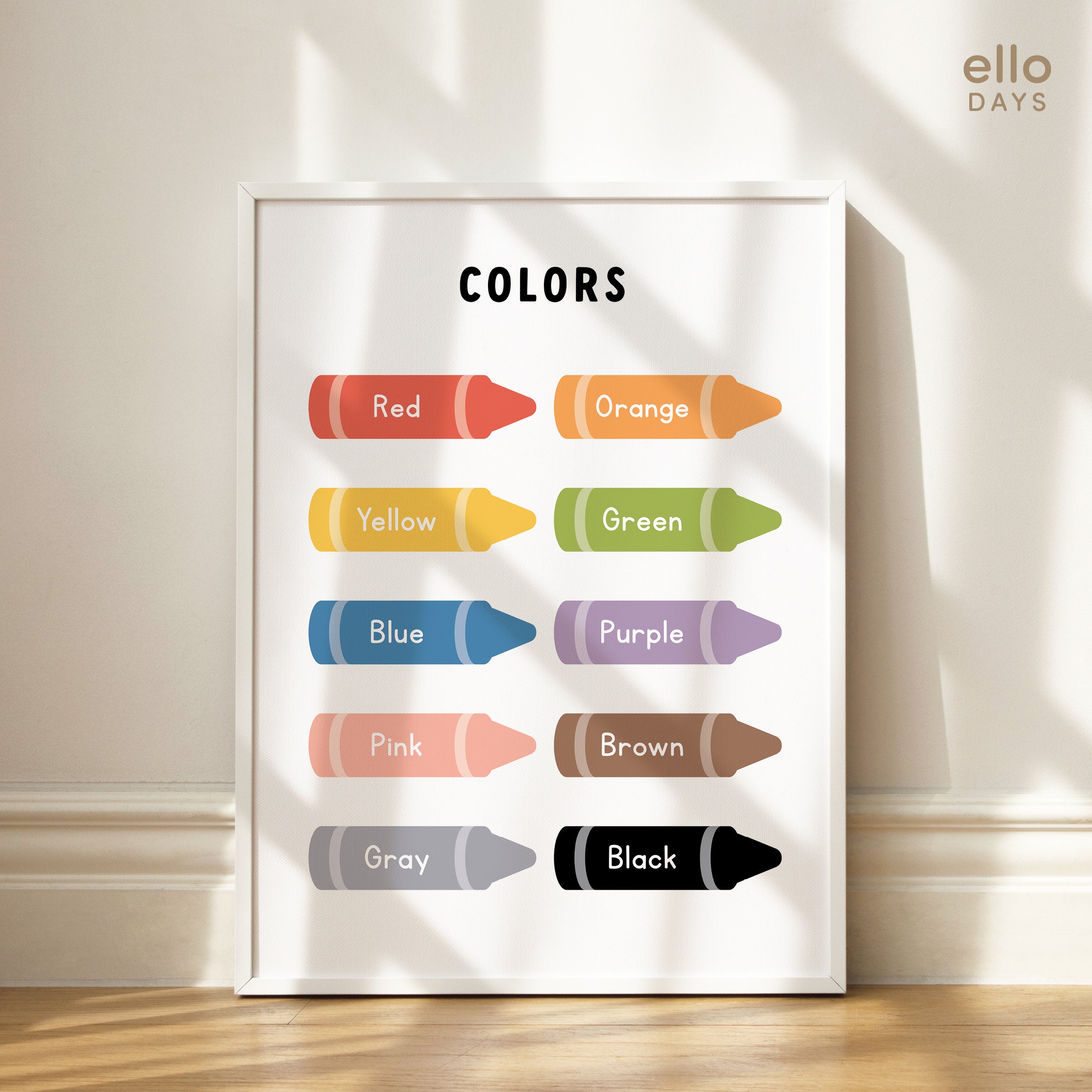Colors Educational Poster, Toddler Learning Wall Art, Preschool ...