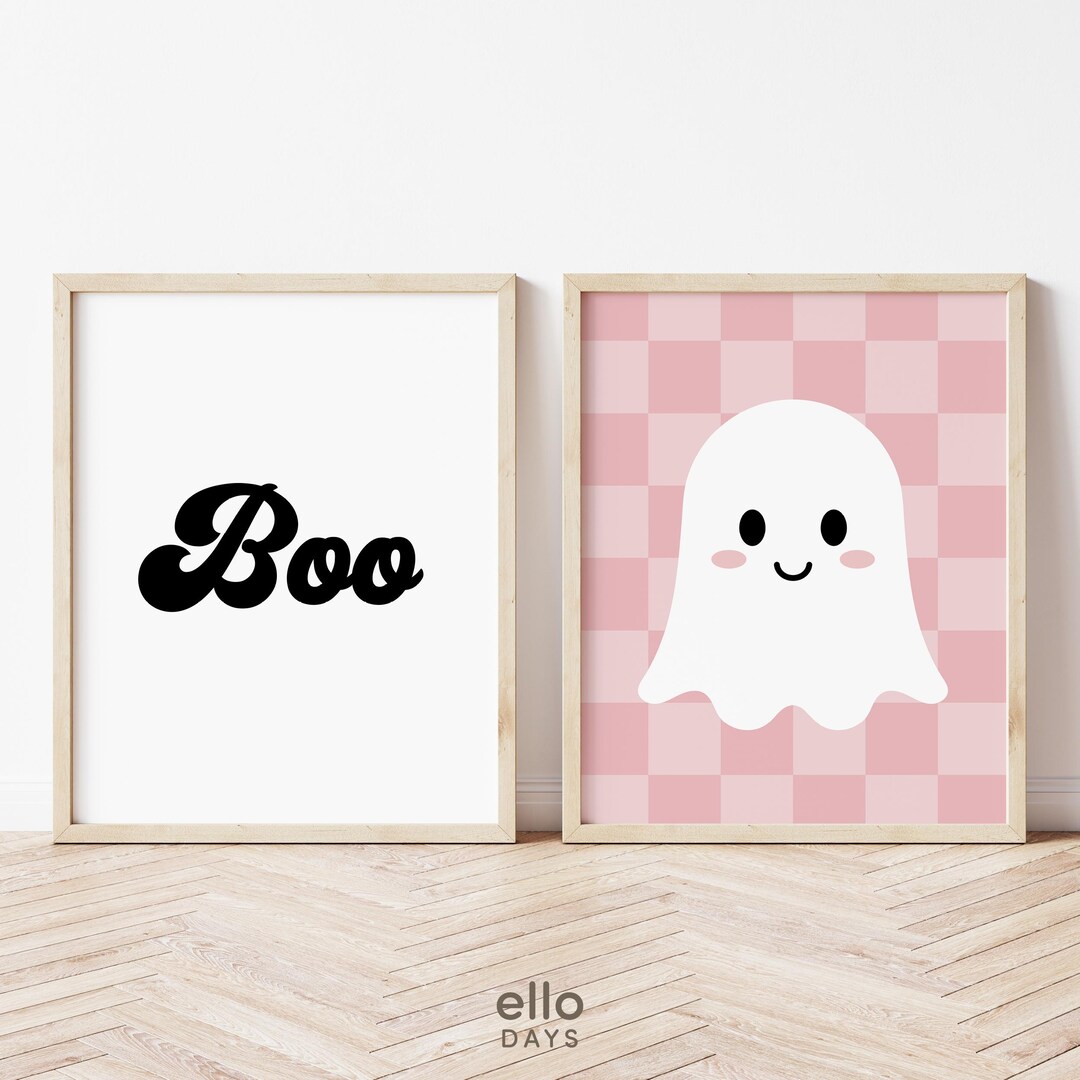 Cute Ghost Pink Halloween Decor Wall Art, Pastel Halloween Poster ...