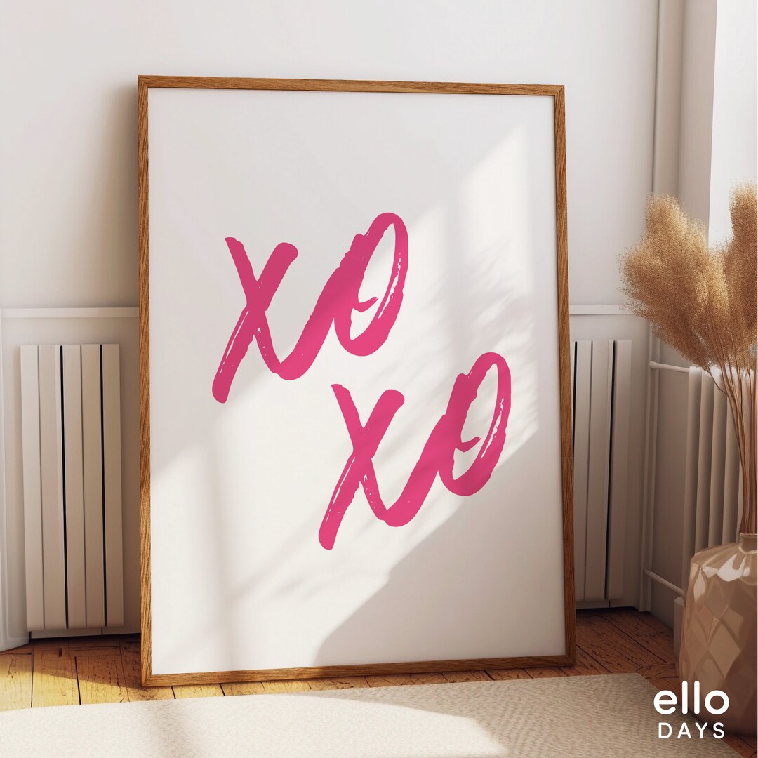 XOXO Pink Wall Sign, Modern Women Wall Decor, Living Room Accent Print ...