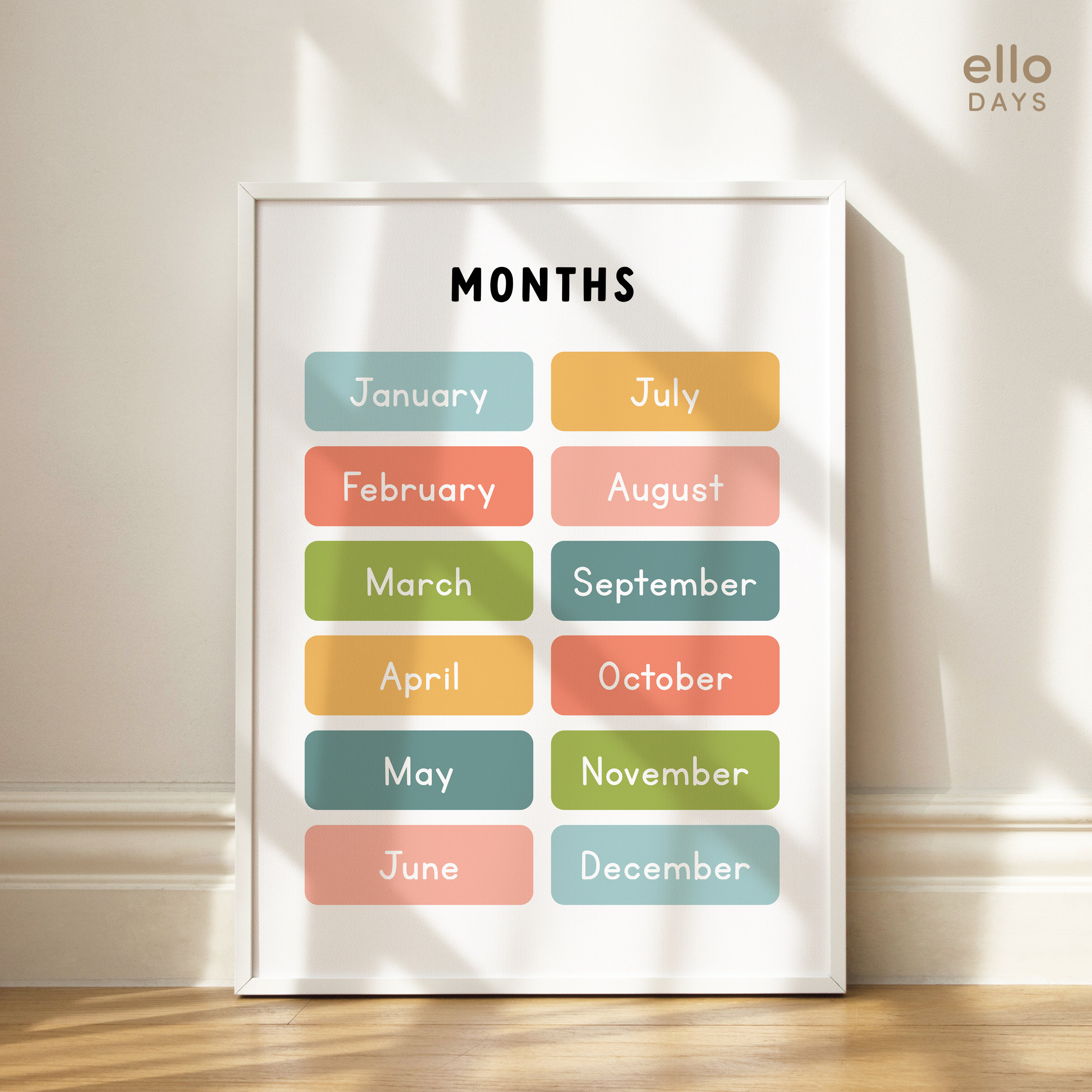 Months of the Year Educational Print, Monthly Calendar Learning Poster ...