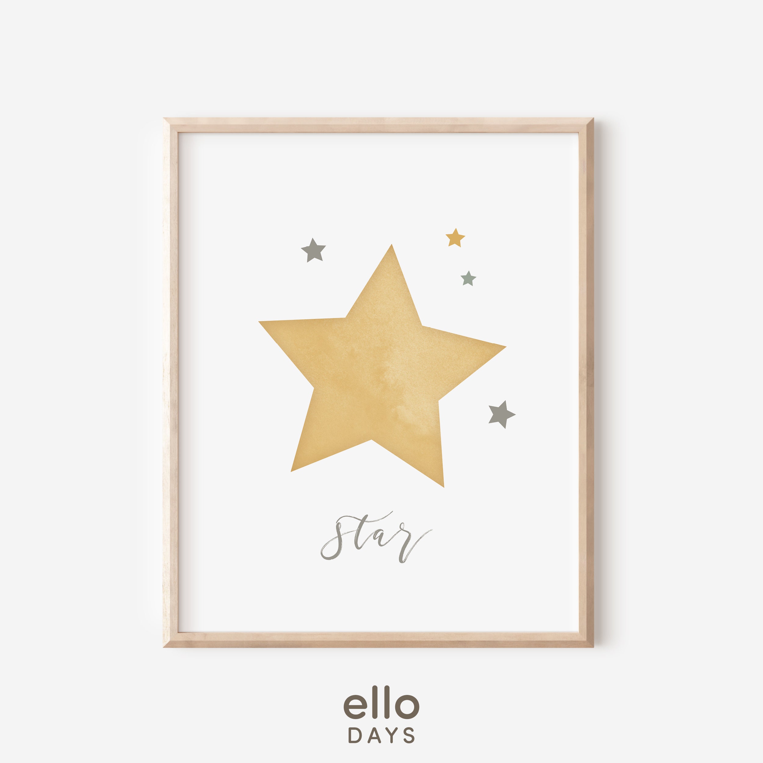 Star Watercolor Style Nursery Wall Art Printable Yellow Gold Star Baby ...