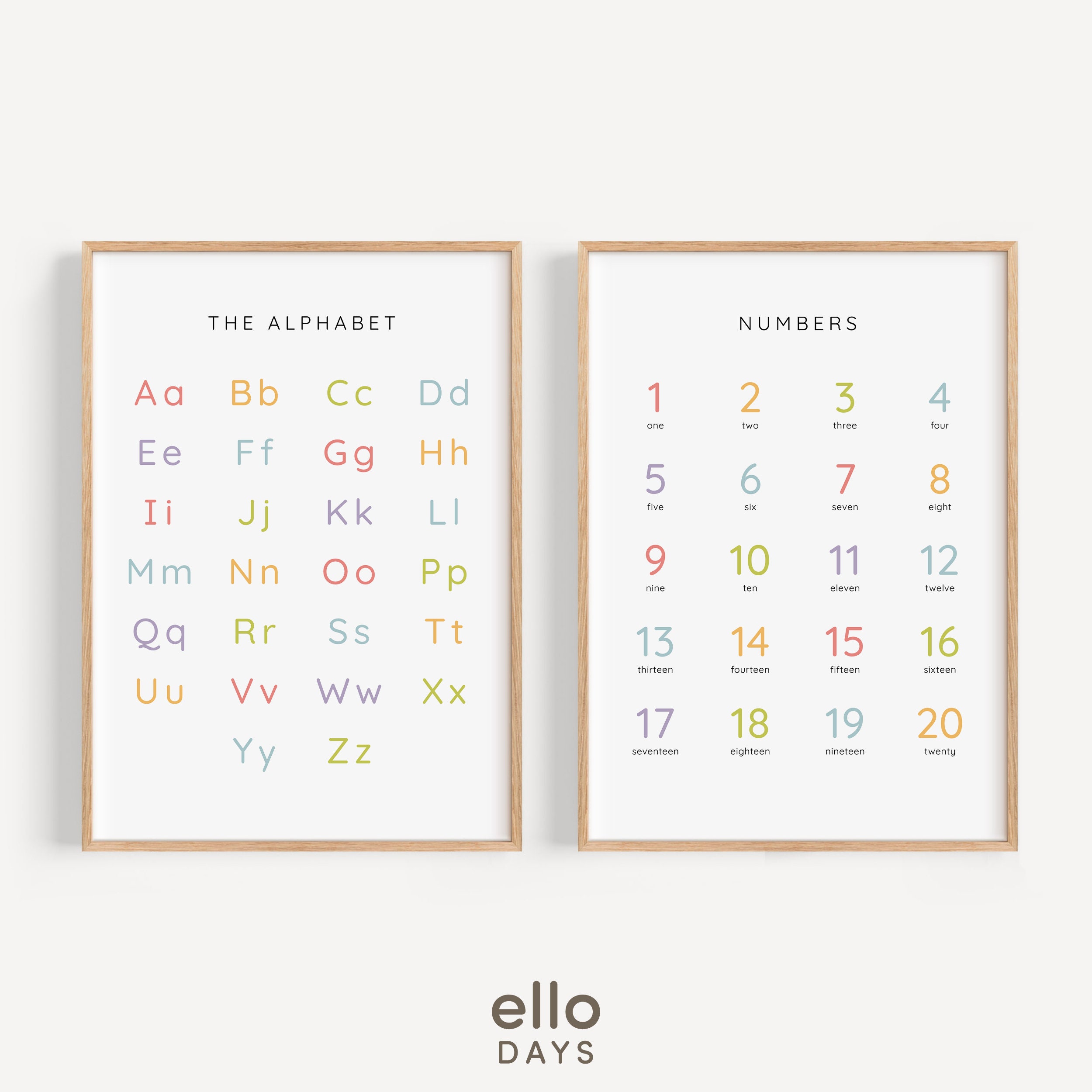 Minimalist Alphabet Numbers Wall Art Bundle | Rainbow Educational ABC ...