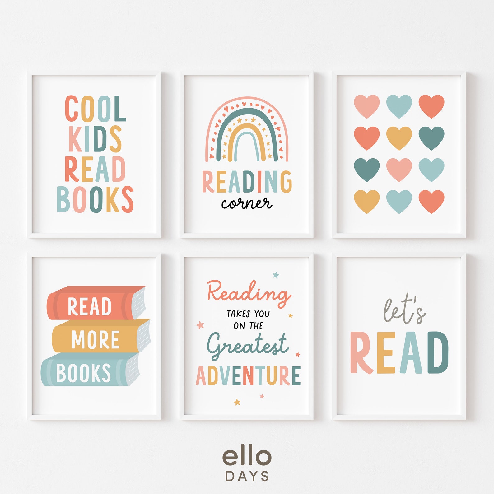Reading Corner Kids Wall Art Decor Poster Set of 6 Bundle, Classroom ...