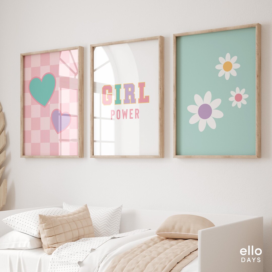 Girl Room Decor Posters Set of 3 Prints, Girly Wall Art, Girl Playroom ...
