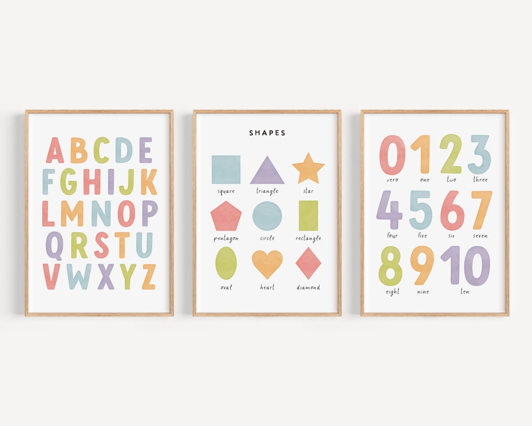 Alphabet Shapes Numbers 1-10 Printable Wall Art Bundle | Rainbow ...