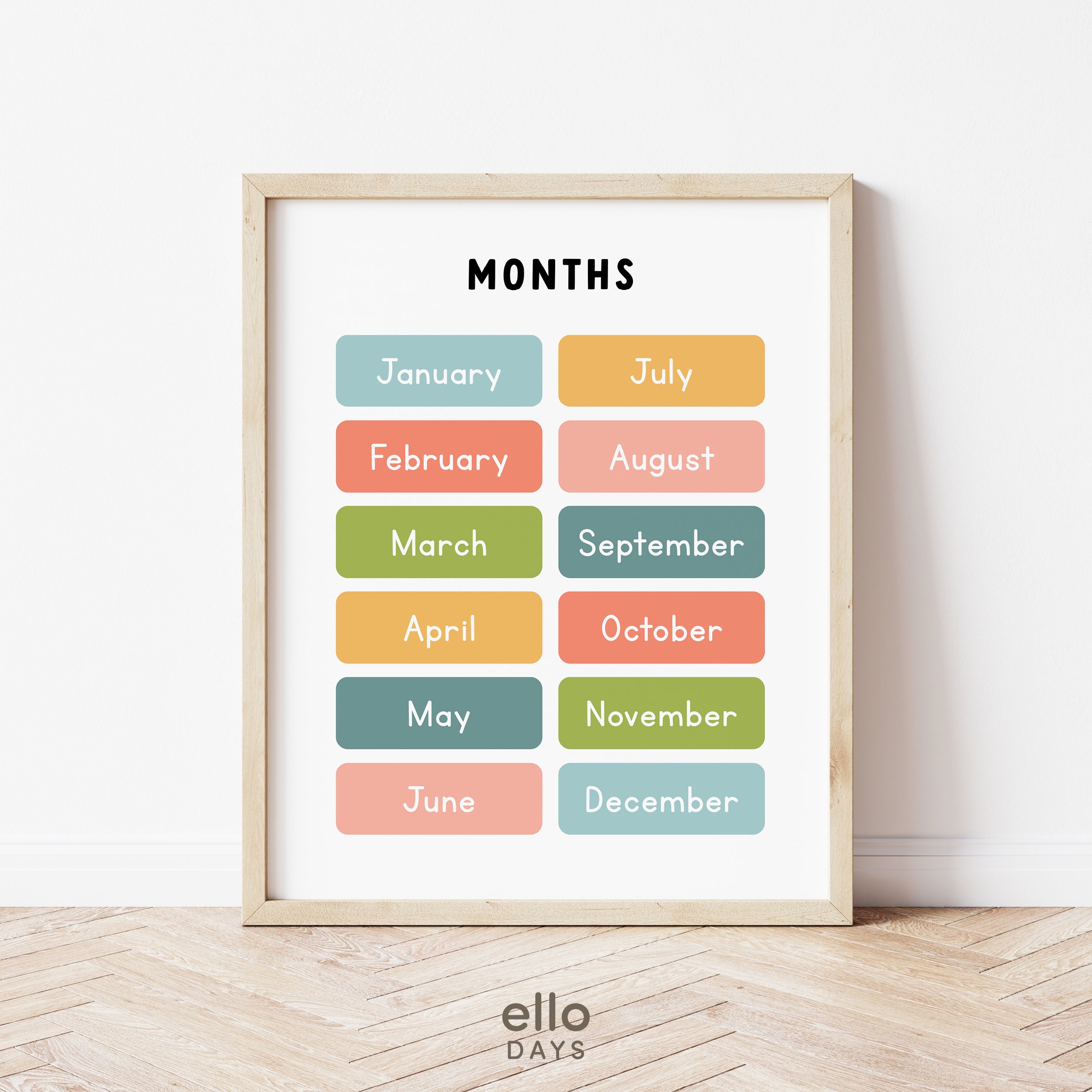 Months of the Year Educational Print, Monthly Calendar Learning Poster ...