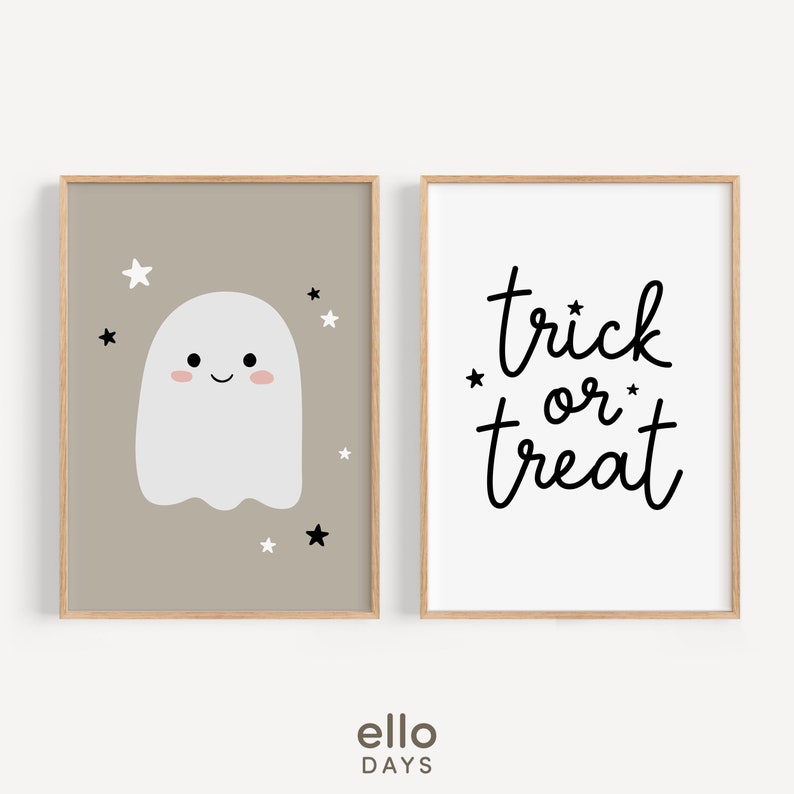 Cute Ghost Boho Halloween Poster Bundle, Trick or Treat Poster Print ...