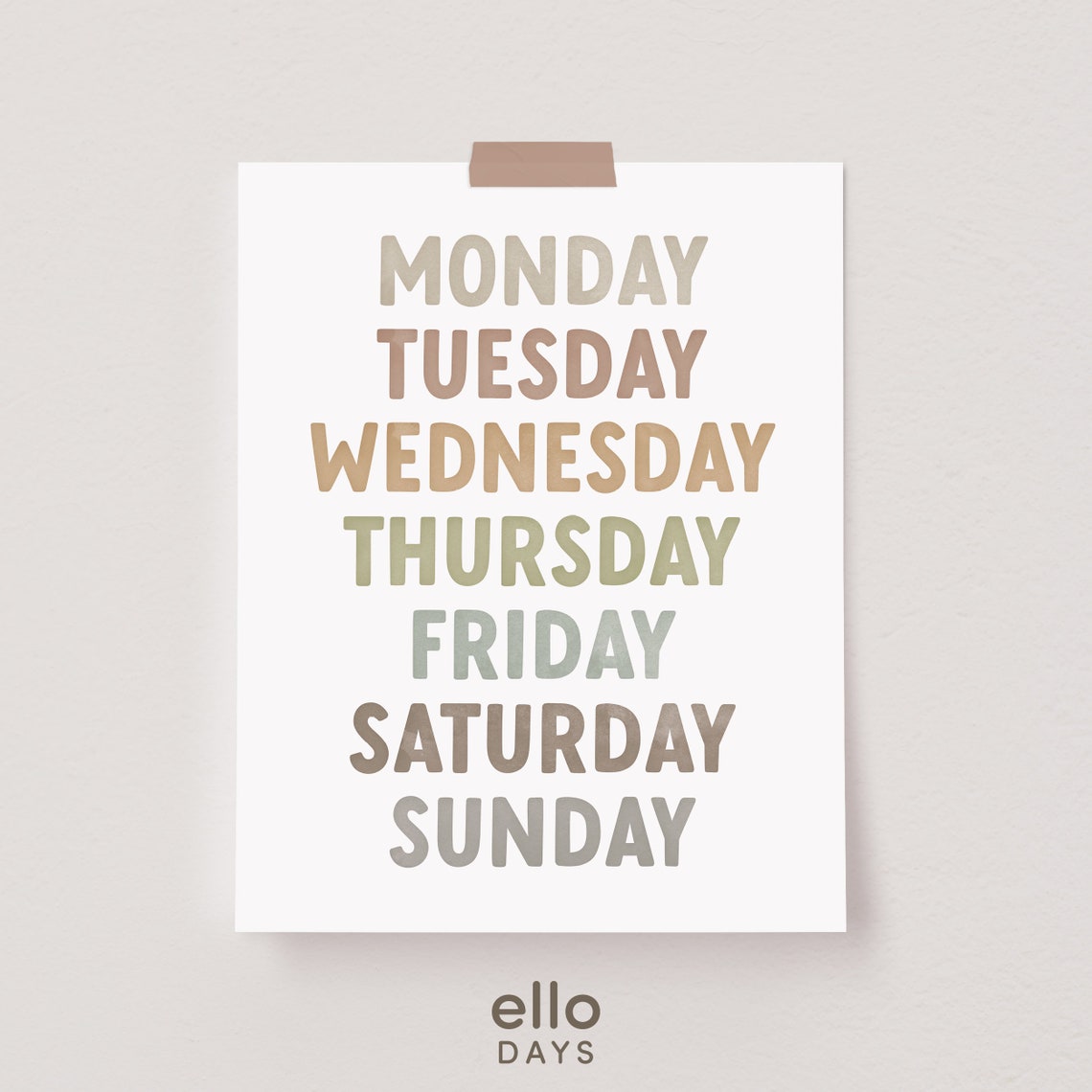 Neutral Days of the Week Printable Wall Art Poster - Etsy