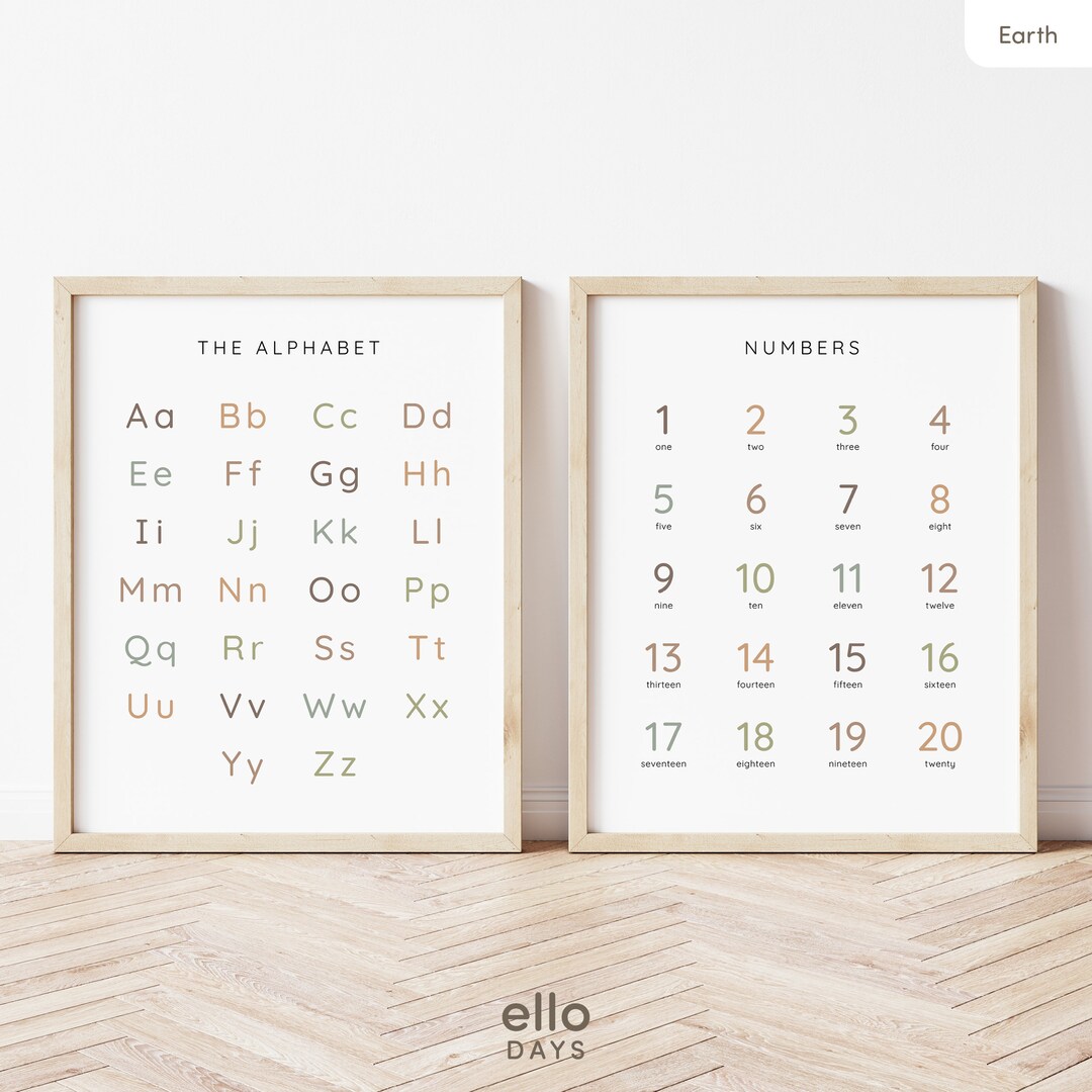 Earth Tones Alphabet Numbers Poster Bundle, Neutral Educational Poster ...