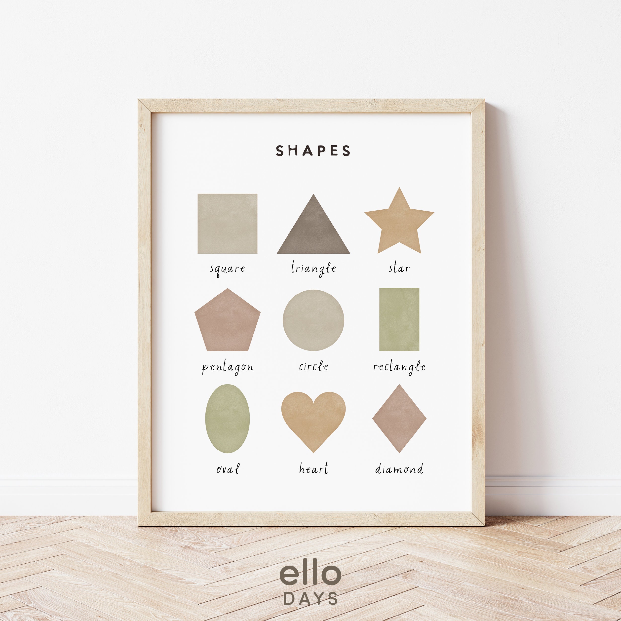 2 D Shapes Printable Shapes Learning Poster Montessori Nursery Kids ...