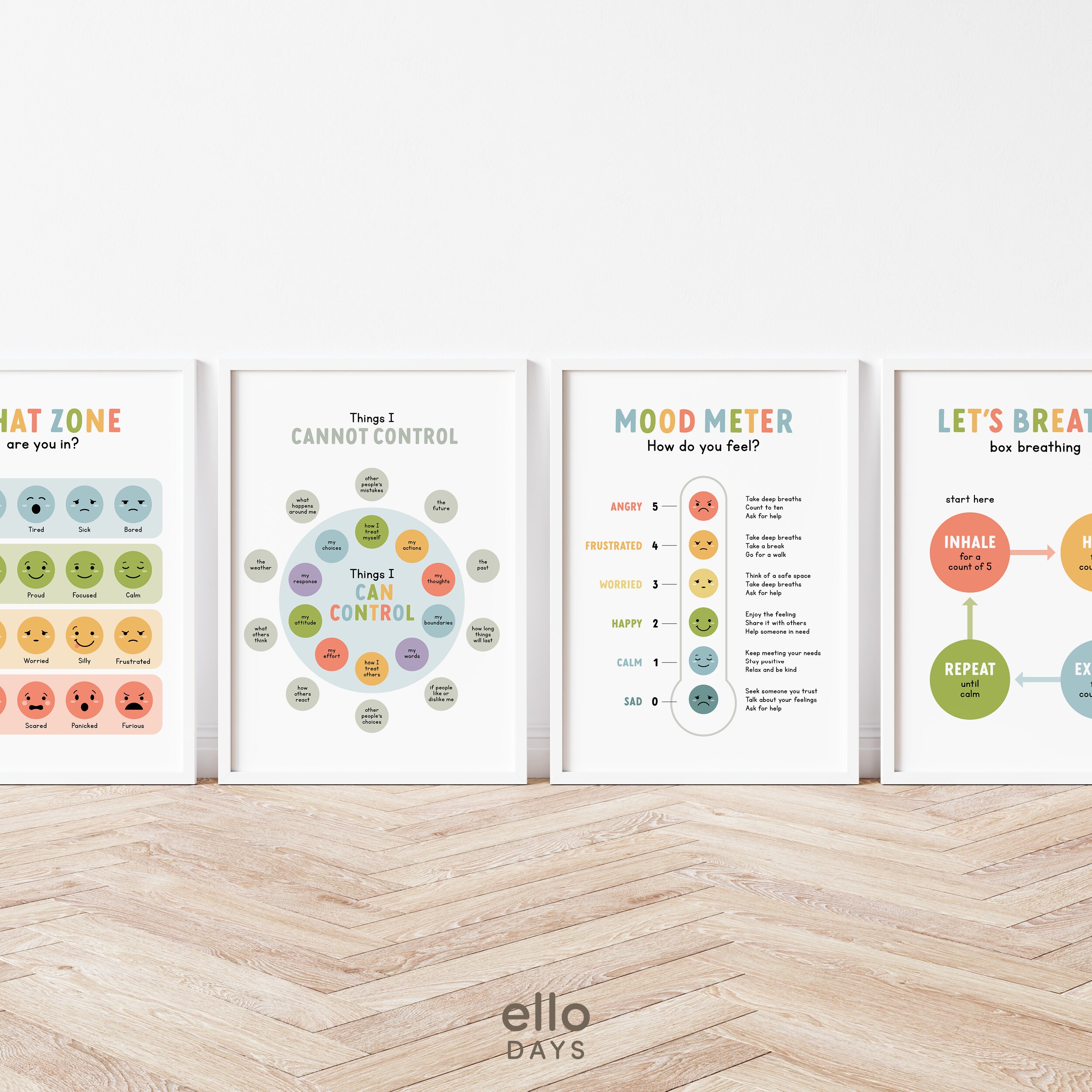 Therapy Emotions Feelings Poster Bundle, Zones Regulation, Breathing ...