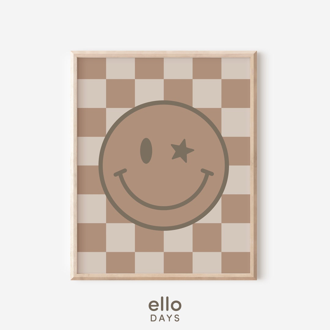 Retro Smiley Kids Room Decoration, Checkered Printable Wall Art ...