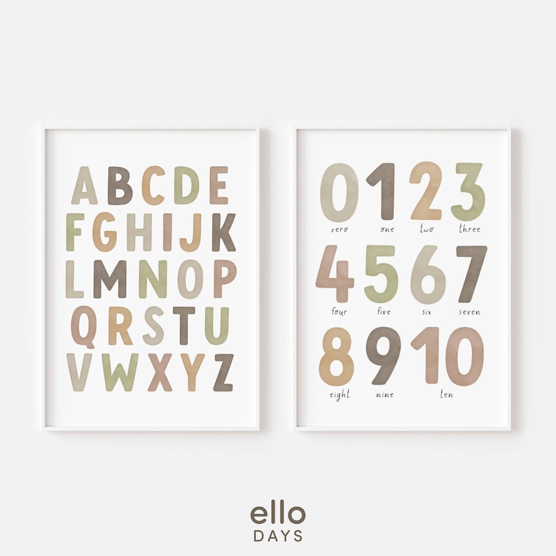 Neutral Alphabet Shapes Numbers 1-10 Printable Wall Art Bundle ...