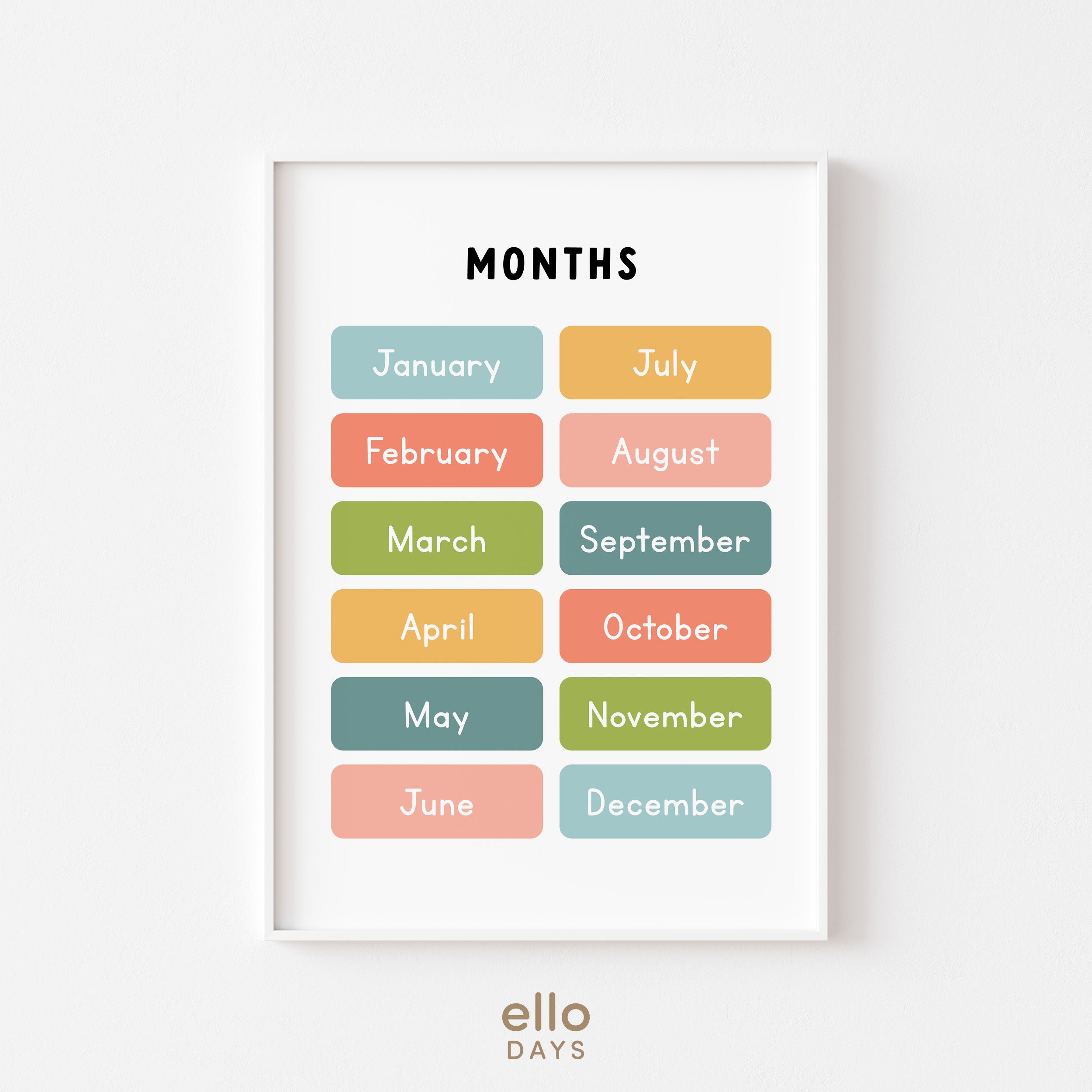 Months of the Year Educational Print, Monthly Calendar Learning Poster ...
