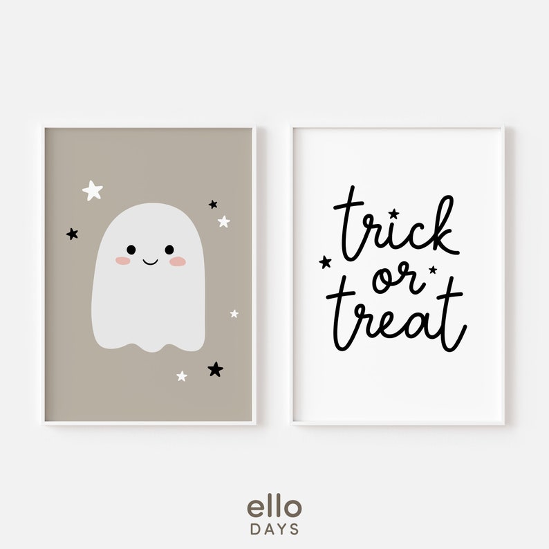 Cute Ghost Boho Halloween Poster Bundle, Trick or Treat Poster Print ...
