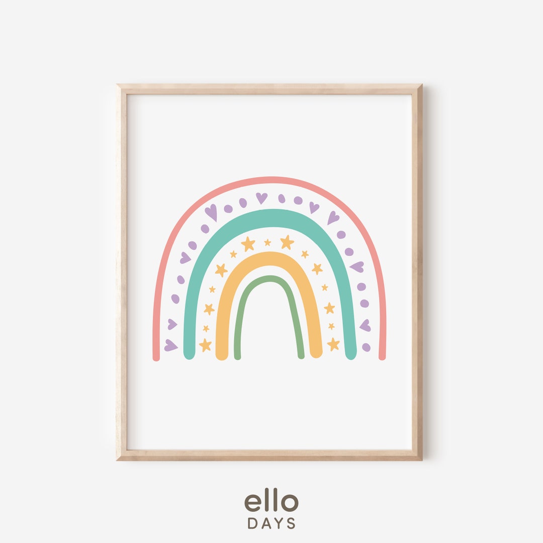 Boho Whimsical Rainbow Pastel Color Print, Rainbow Confetti Wall Art ...