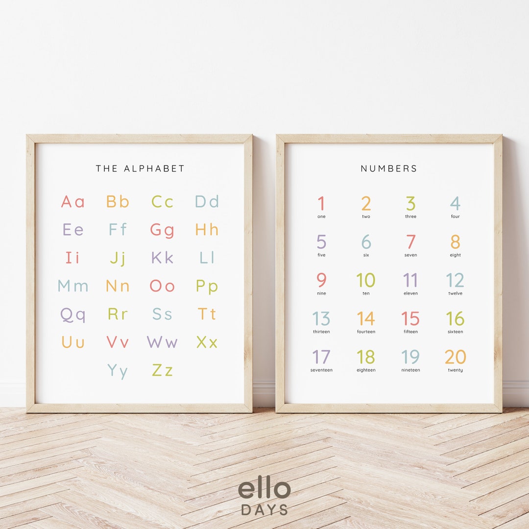 Minimalist Alphabet Numbers Wall Art Bundle | Rainbow Educational ABC ...