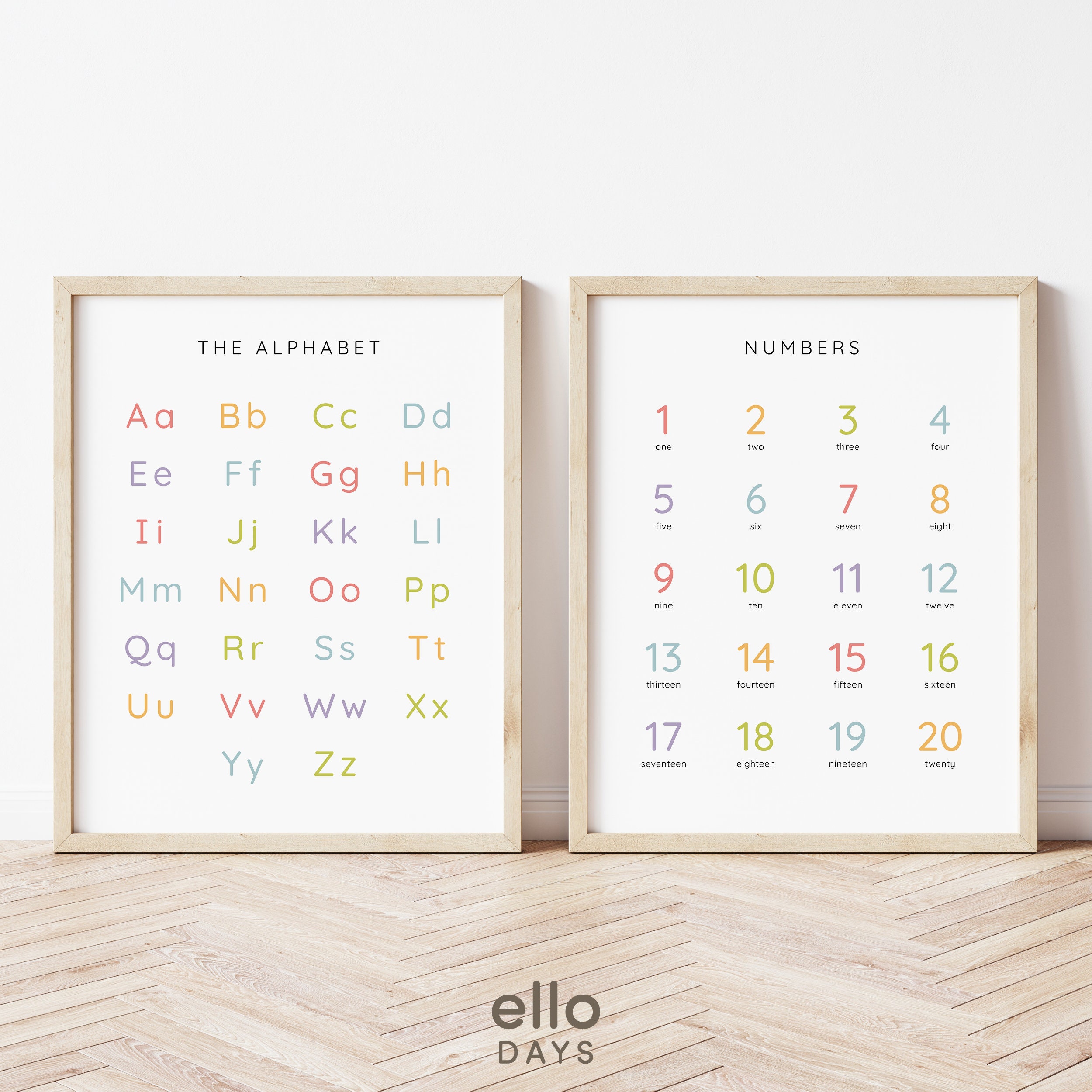 Minimalist Alphabet Numbers Wall Art Bundle | Rainbow Educational ABC ...