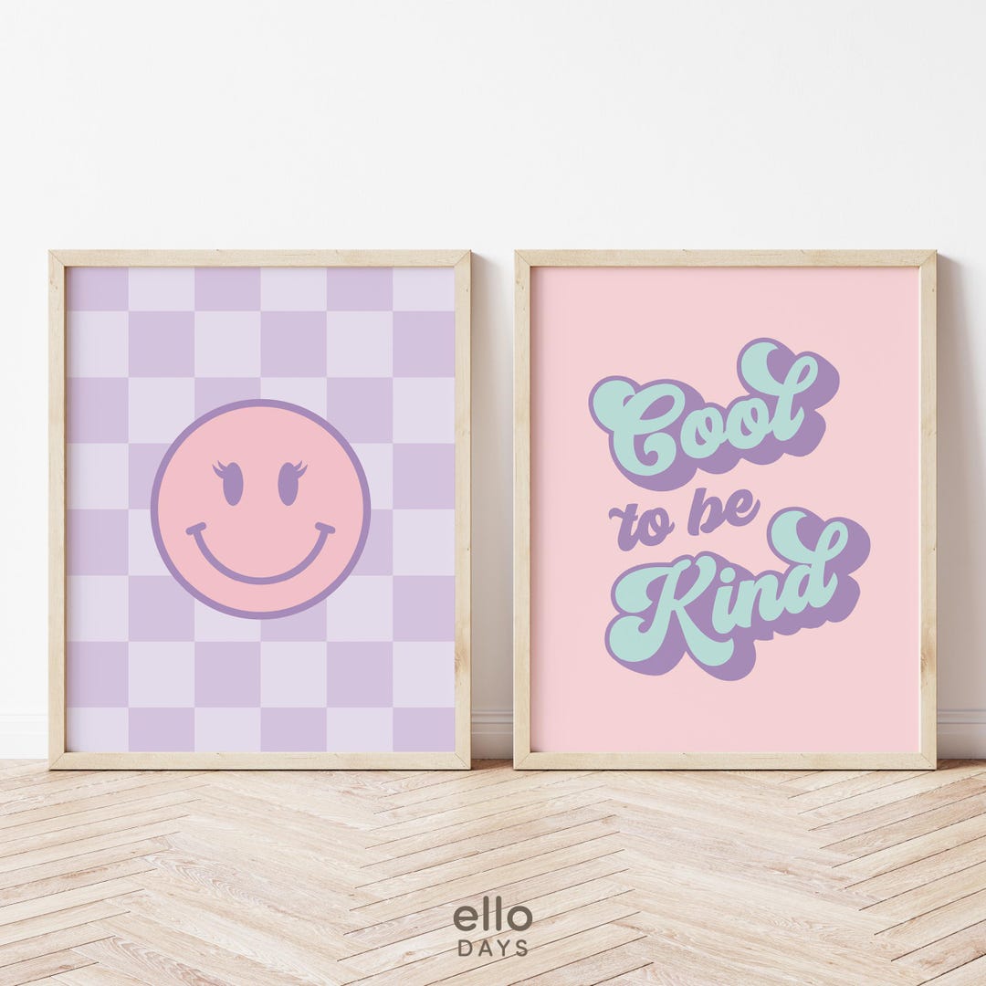 Girl Room Decor Prints, Kindness Poster, Smile Face Cool to Be Kind ...