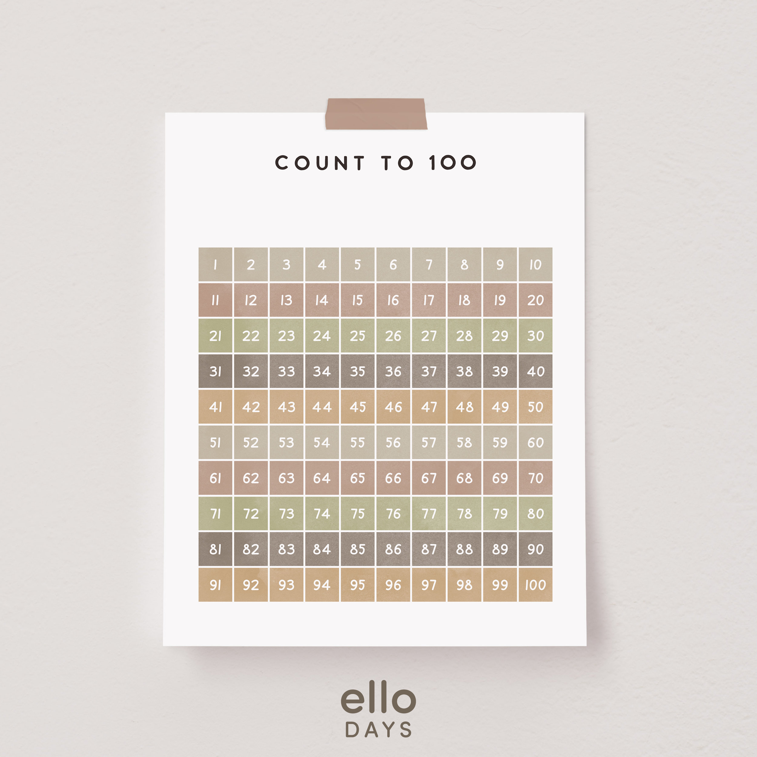 Count to 100 Numbers Poster Hundred Frame Educational Print Homeschool ...