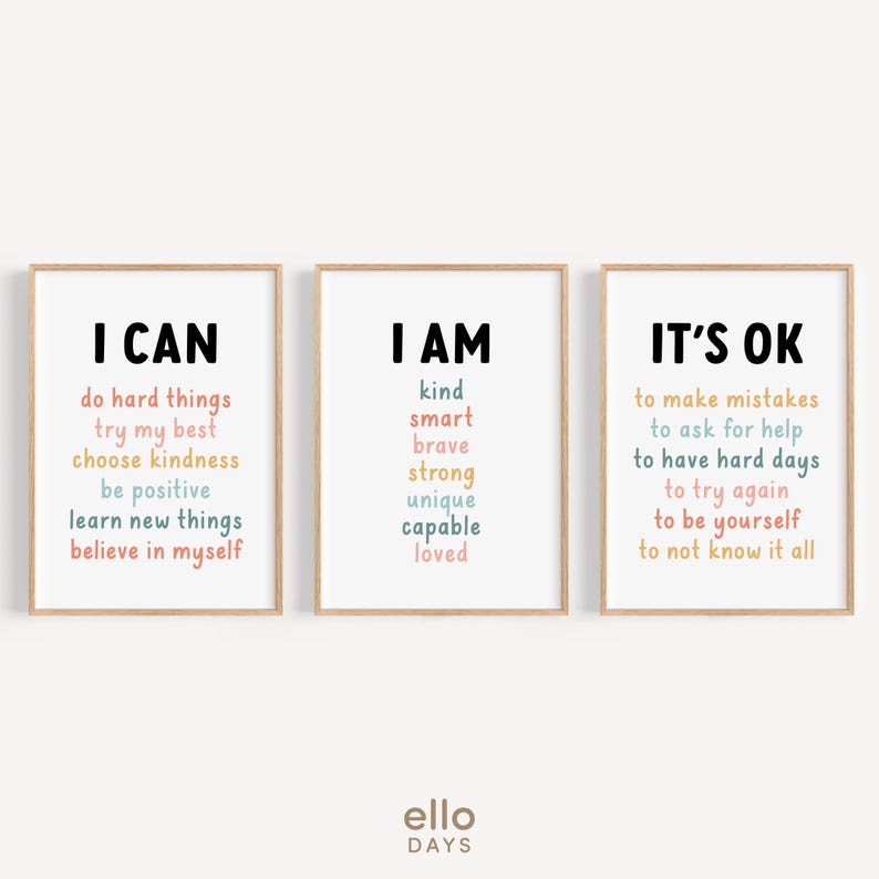 Affirmations for Kids Poster Set of 3, Daily Affirmations Wall Art ...