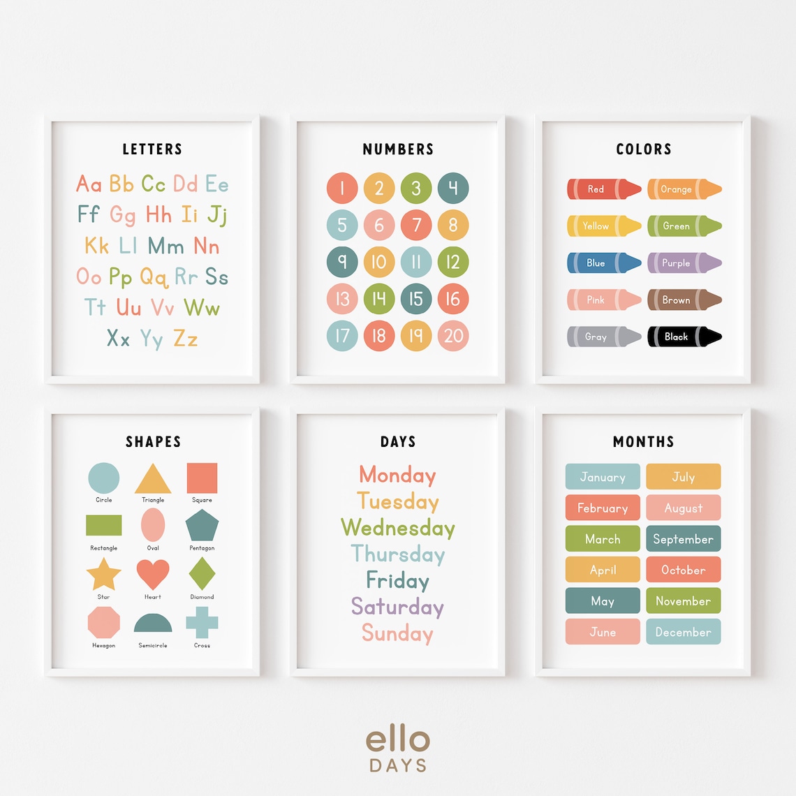 Educational Posters Set of 6, Classroom Homeschool Prints, Montessori ...
