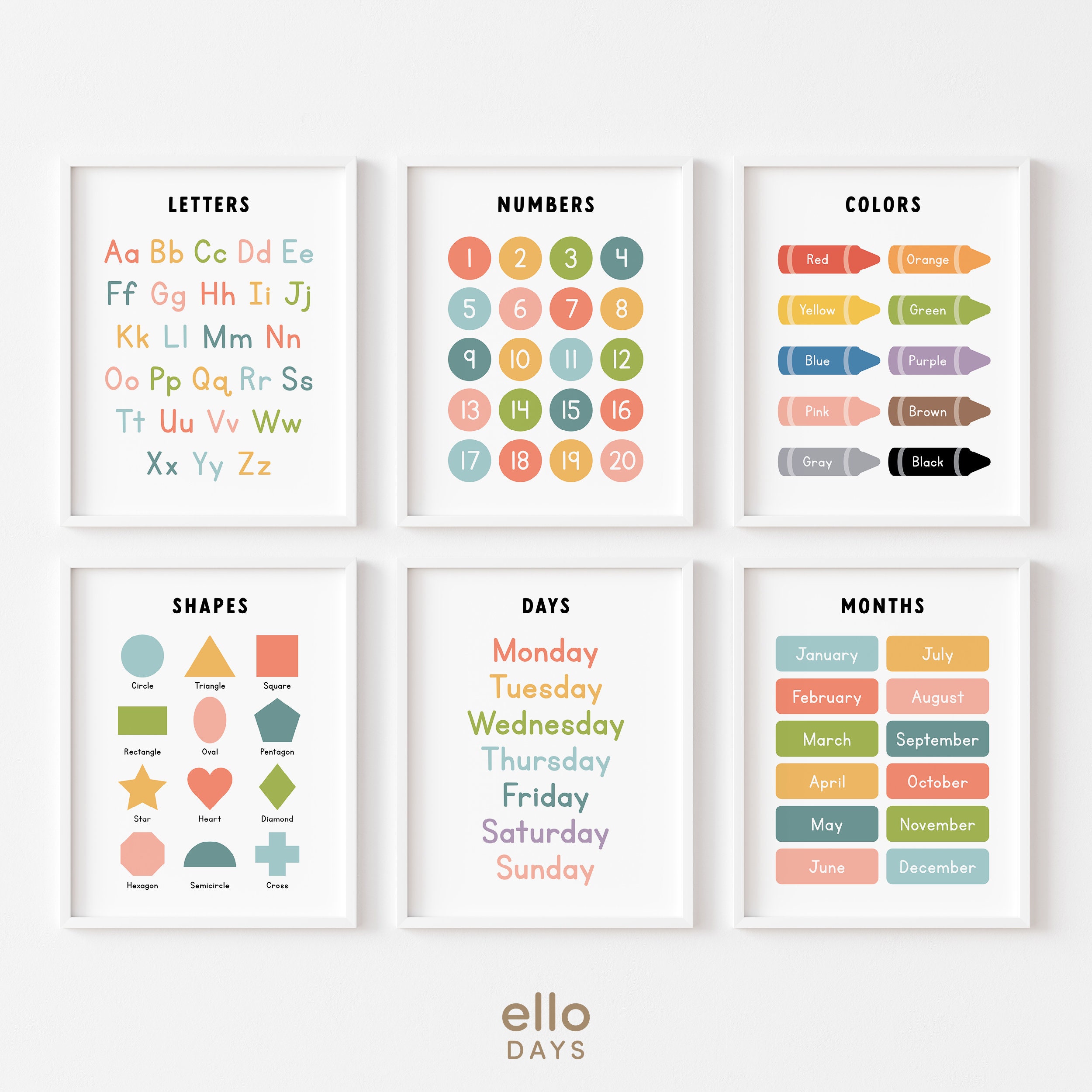 Educational Posters Set of 6, Classroom Homeschool Prints, Montessori ...