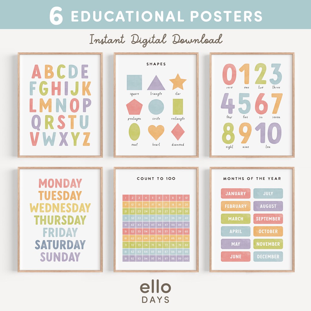 Rainbow Classroom Learning Charts, Set of 6 Educational Poster Set ...