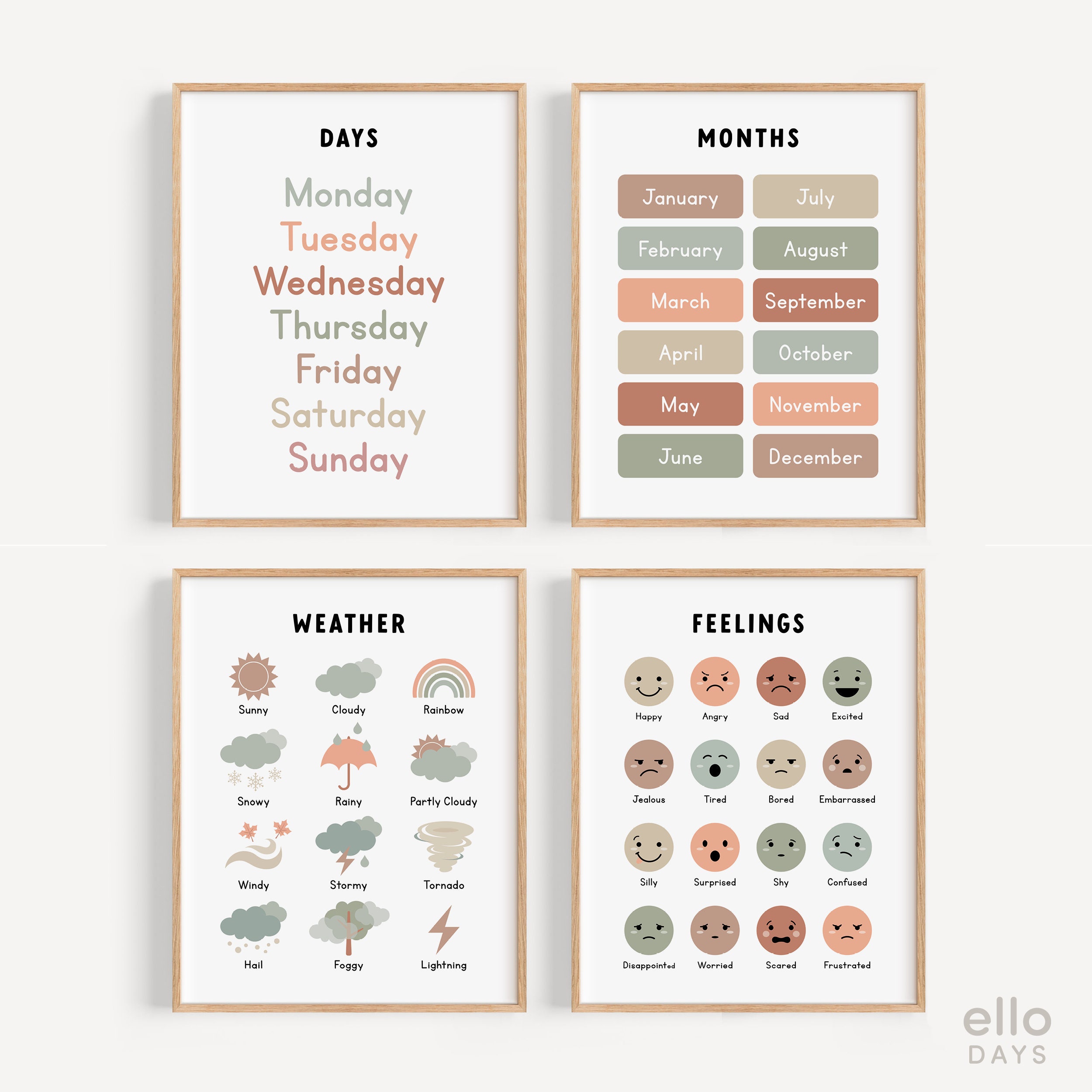 Neutral Educational Posters Set of 8, Homeschool Learning Prints, Boho ...