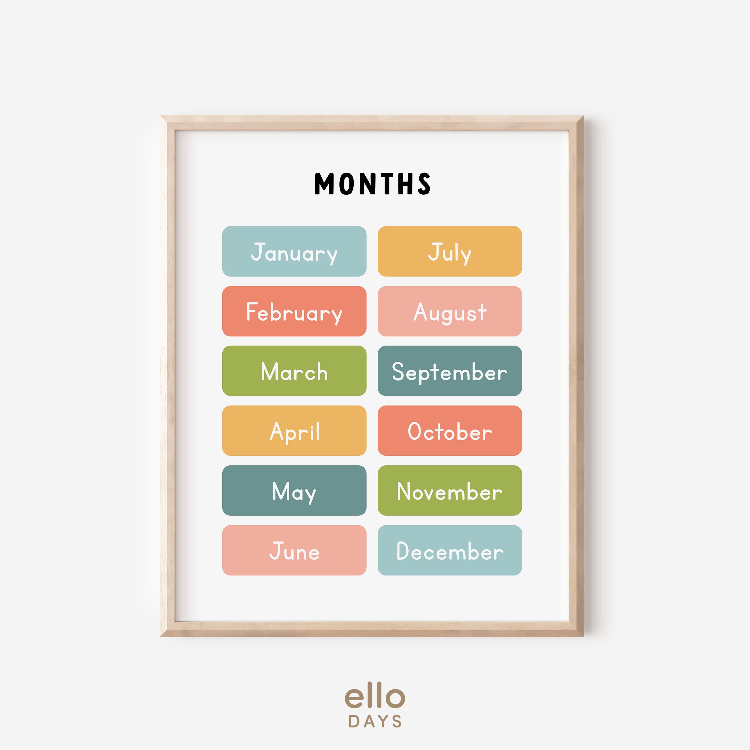 Months of the Year Educational Print, Monthly Calendar Learning Poster ...